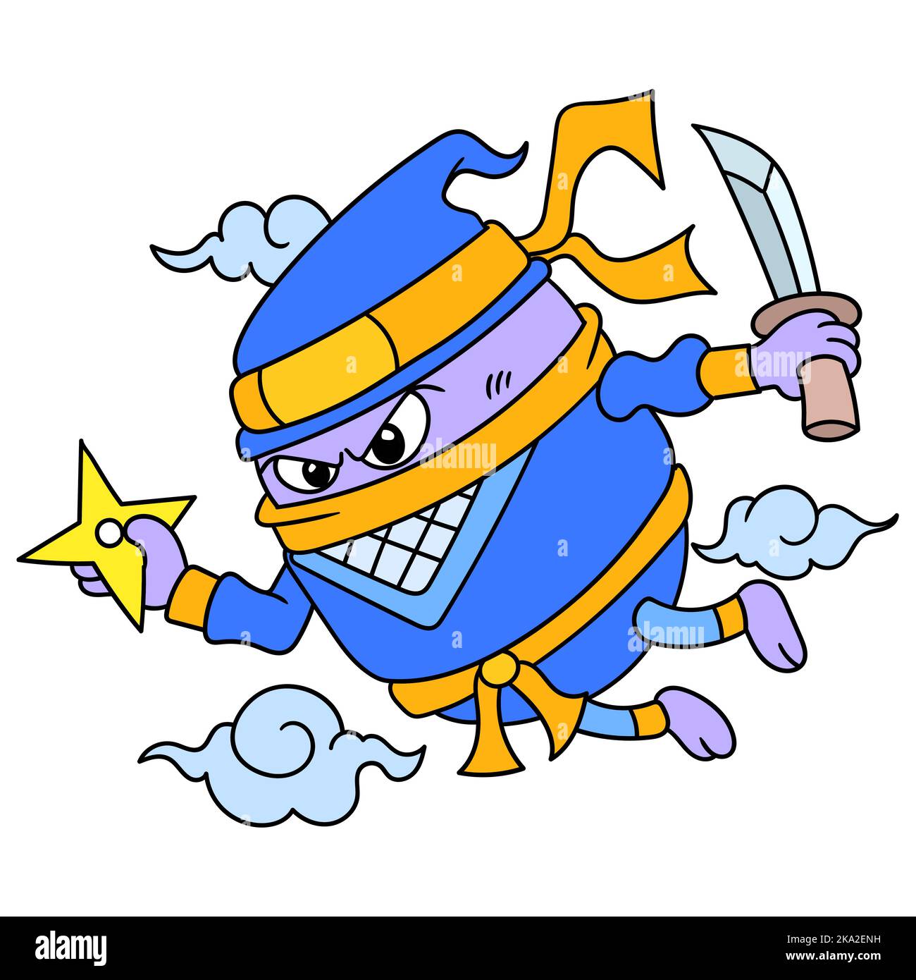 An illustration of a ninja monster holding a knife and a shuriken ...
