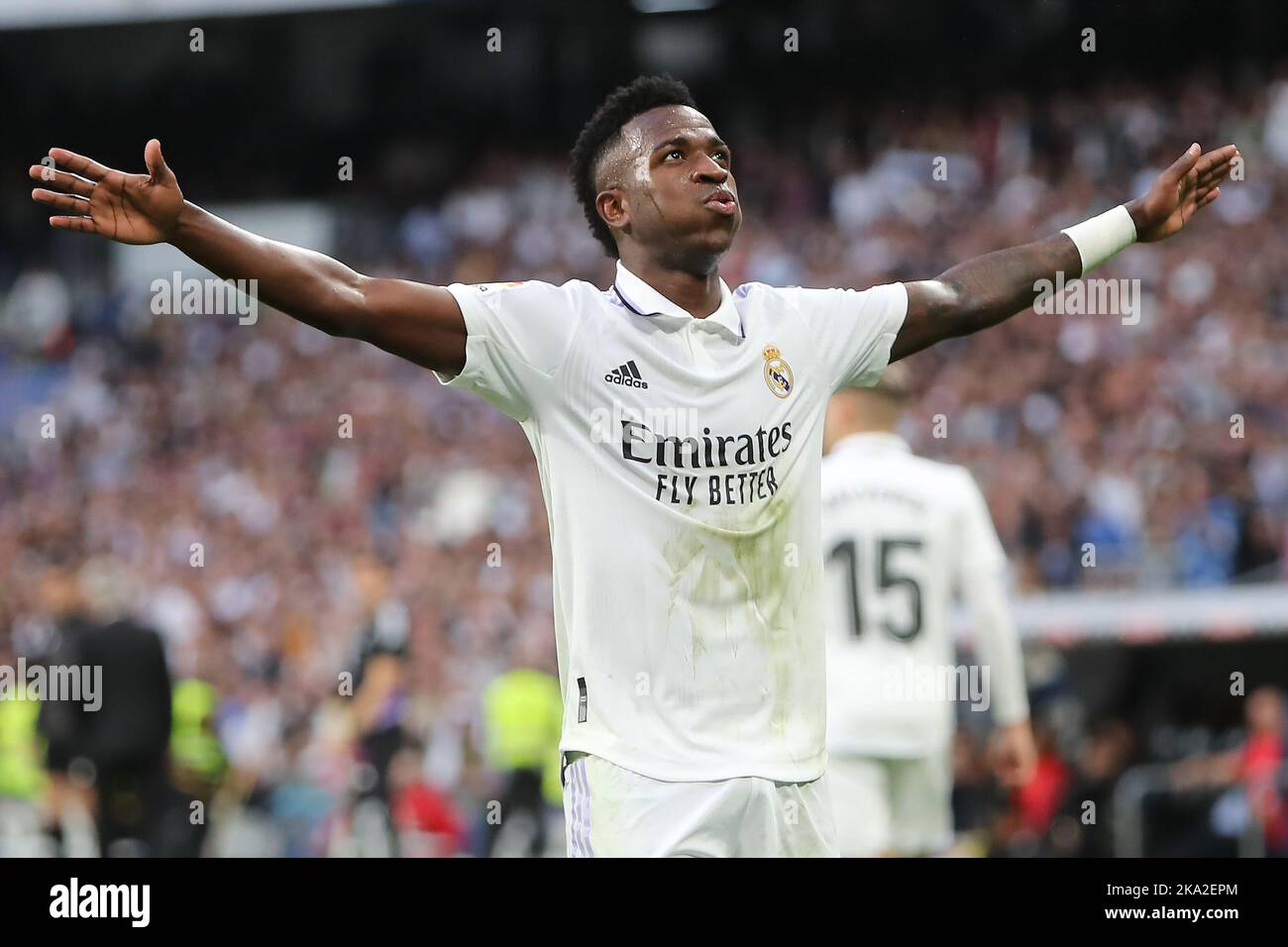 Madrid, Spain. 28th Oct, 2022. Real Madrid´s Vinícius Júnior celebrates ...