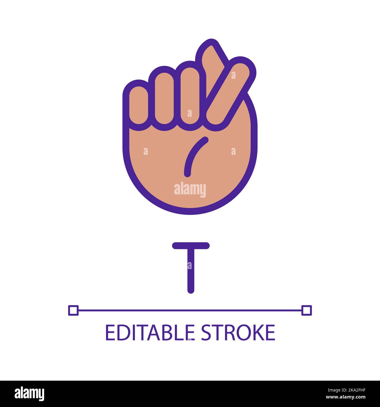 Letter T sign in ASL pixel perfect RGB color icon Stock Vector Image ...