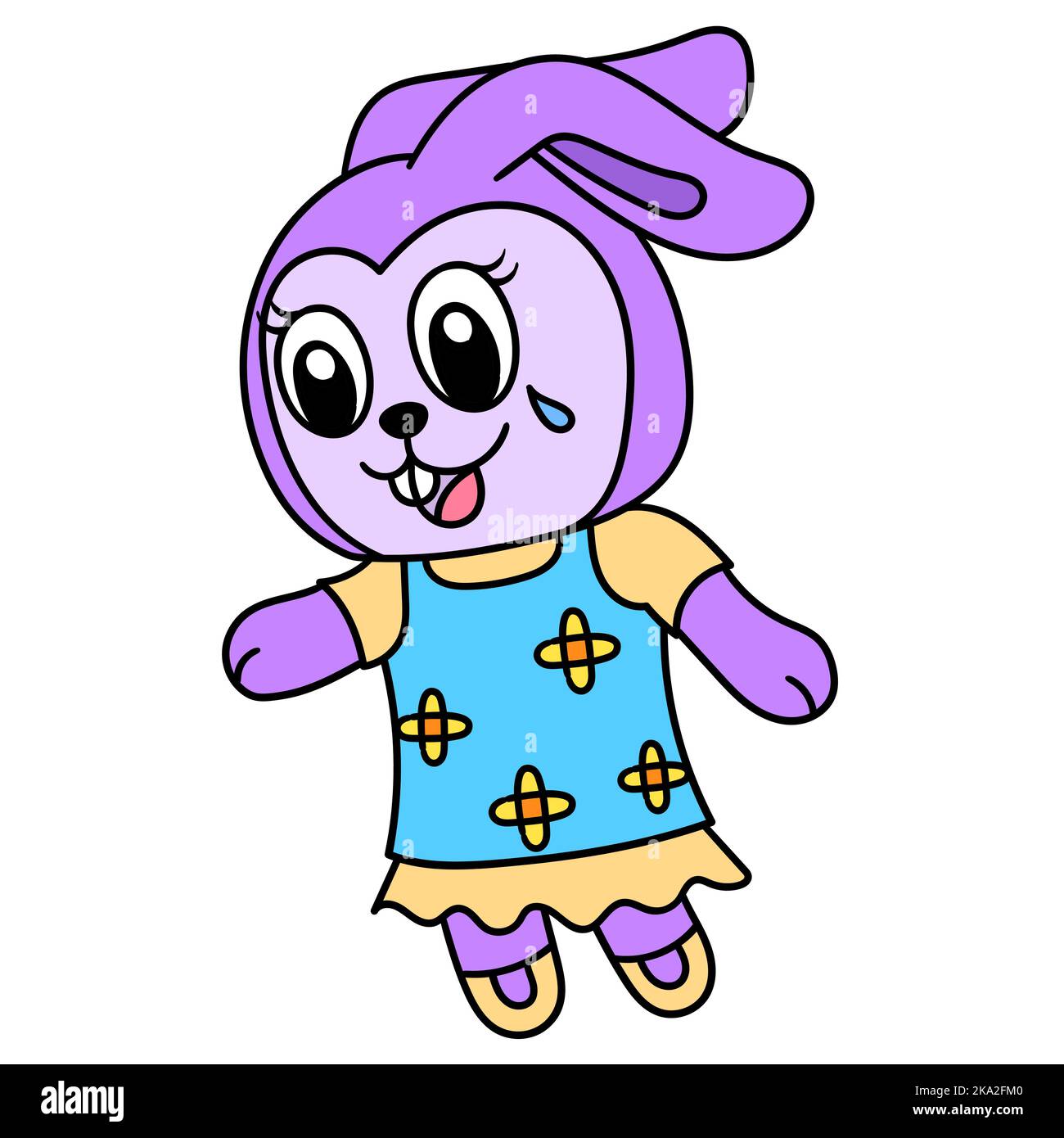 An illustration of a drawing of a smiling rabbit isolated on a white ...