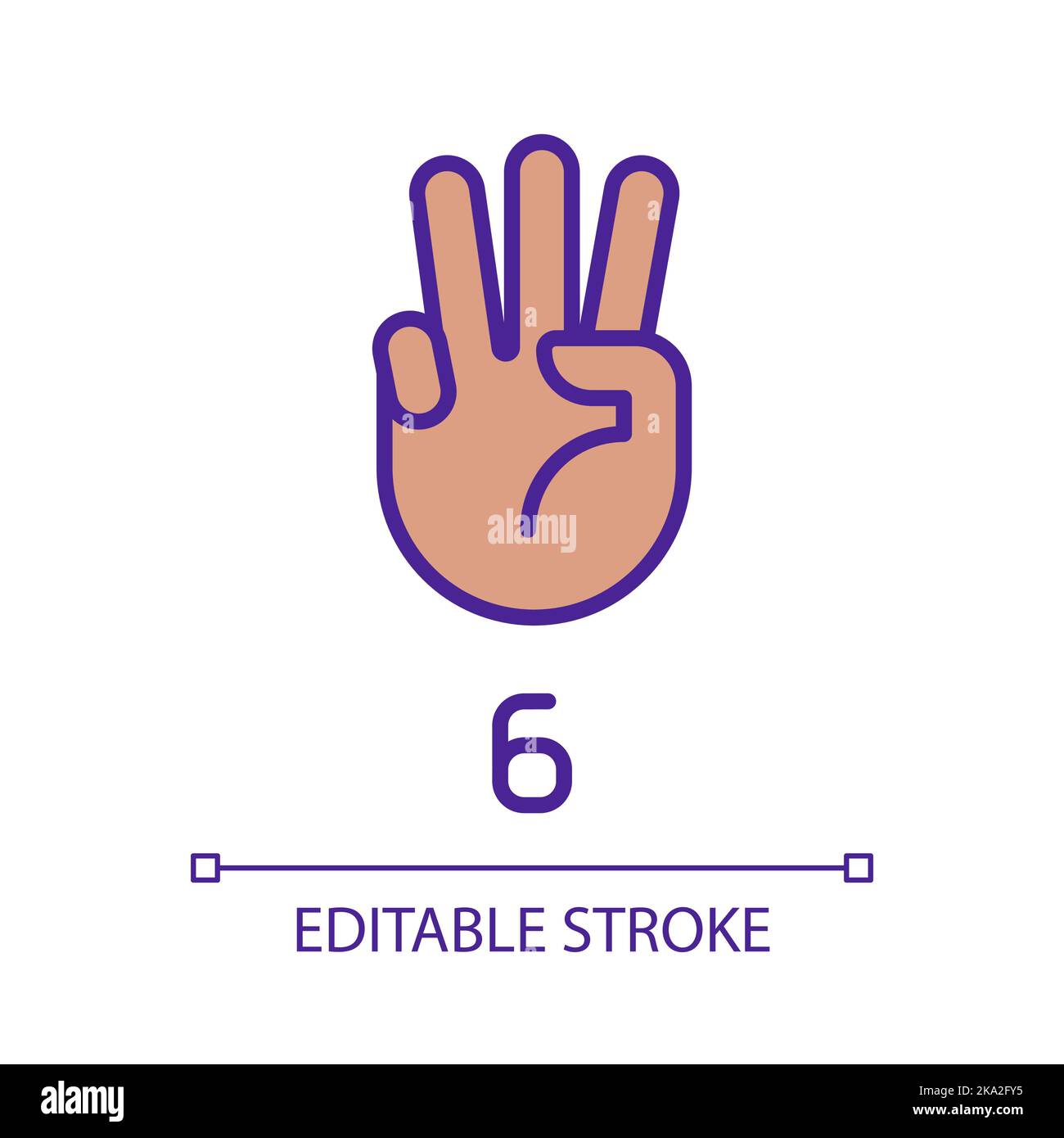 Digit six in American sign language pixel perfect RGB color icon Stock ...