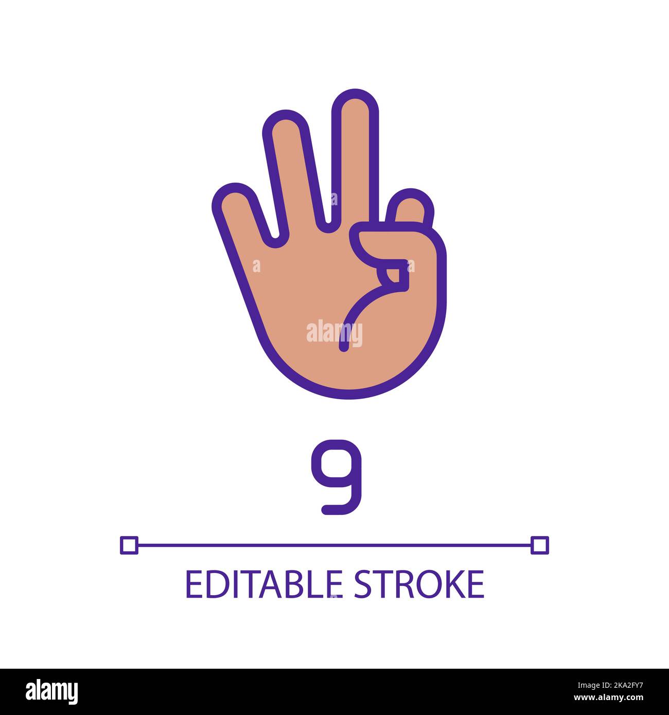Signing digit nine in ASL pixel perfect RGB color icon Stock Vector ...