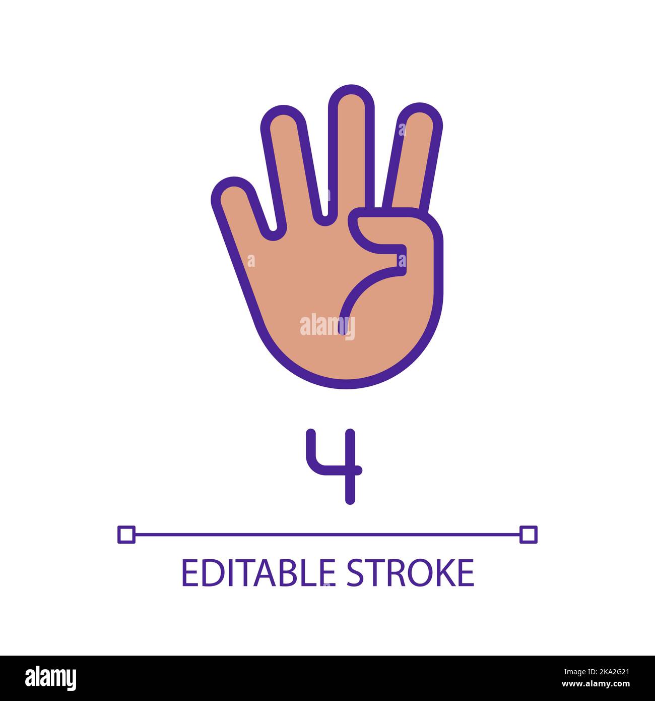 Digit four sign in ASL pixel perfect RGB color icon Stock Vector Image ...