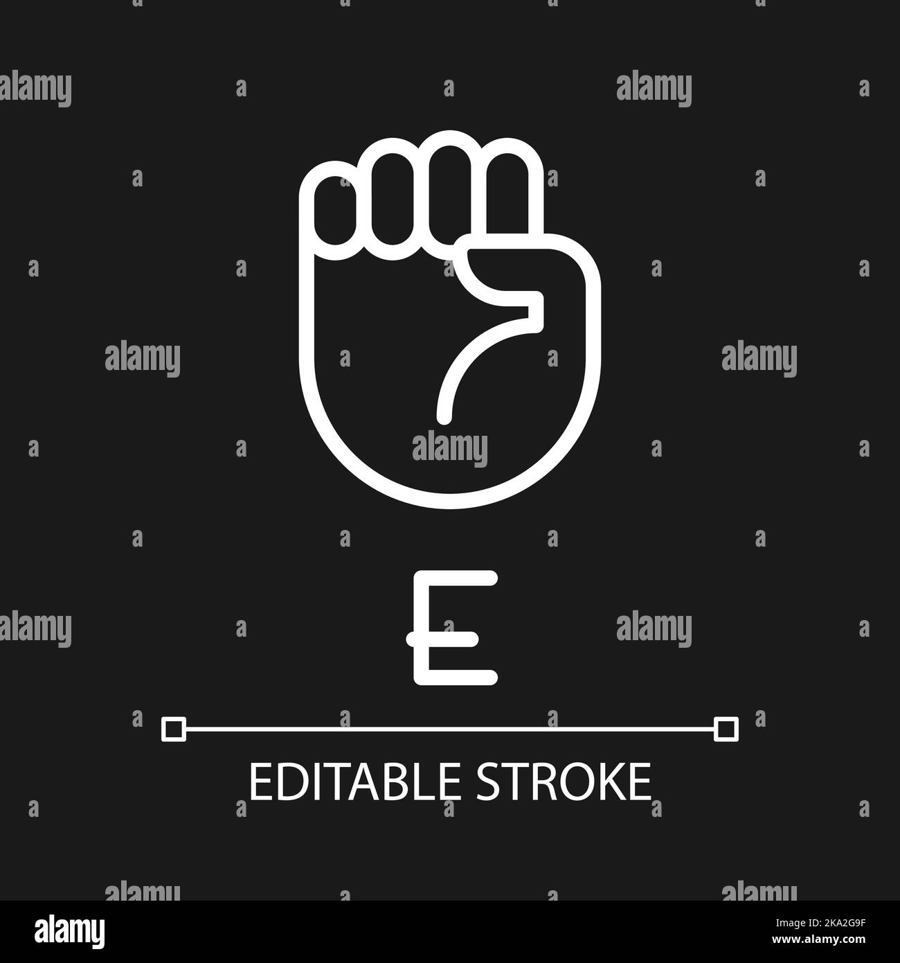 Letter E visualization in ASL pixel perfect white linear icon for dark ...