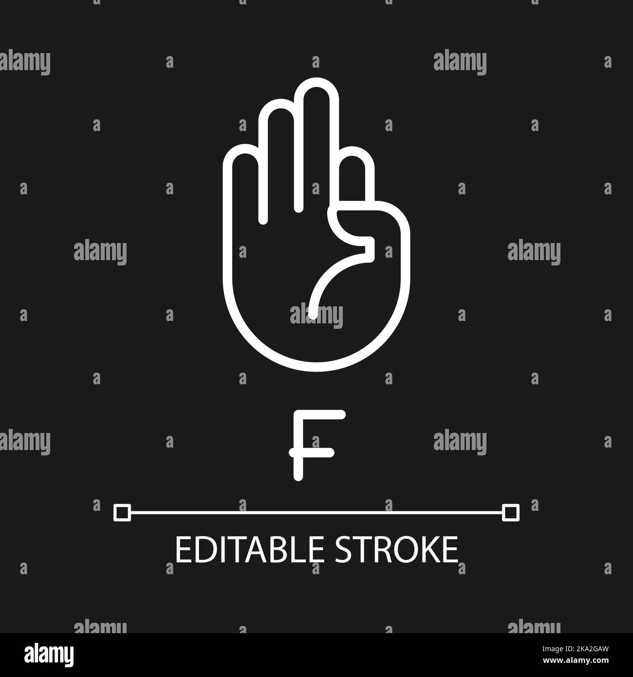 F in American sign language pixel perfect white linear icon for dark ...