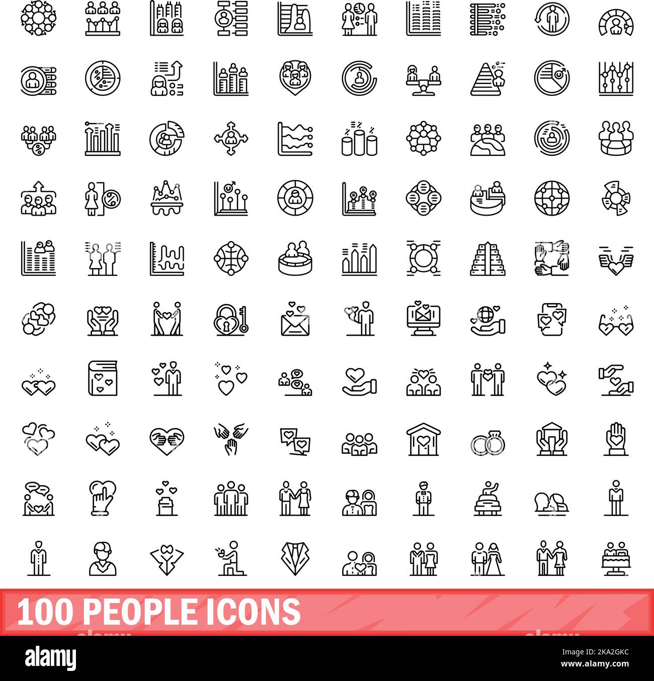 100 people icons set. Outline illustration of 100 people icons vector ...
