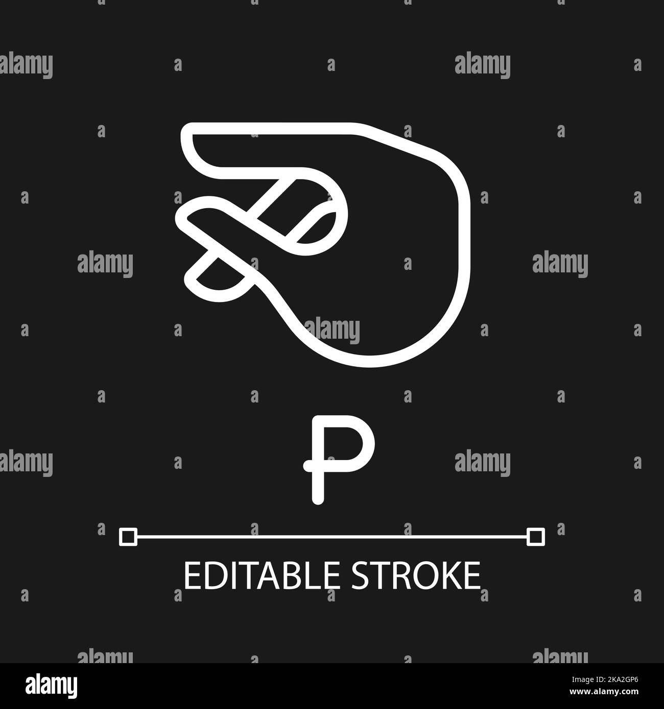 Letter P sign in ASL pixel perfect white linear icon for dark theme ...