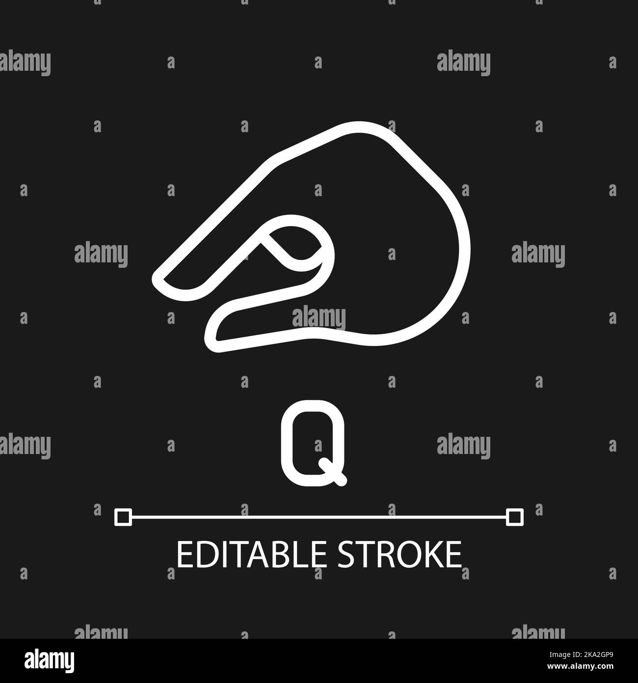 Sing for letter Q in ASL pixel perfect white linear icon for dark theme ...