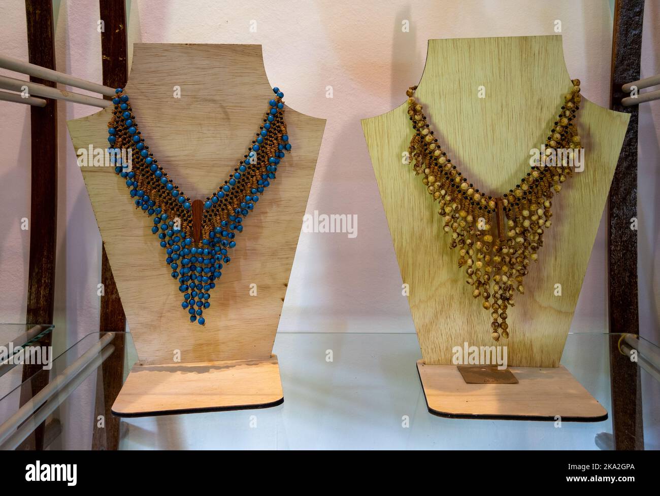 Jewelries and artifacts made by local indigenous people are in display ...