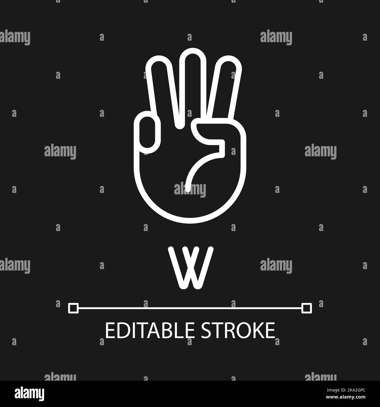 W in American sign language pixel perfect white linear icon for dark ...