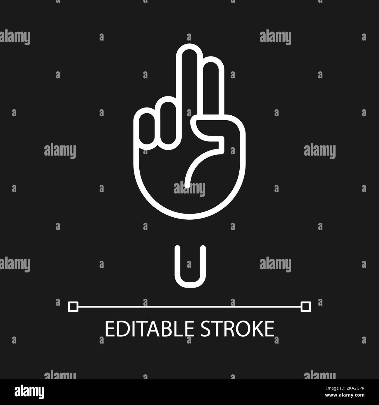 Letter U sign in ASL pixel perfect white linear icon for dark theme ...