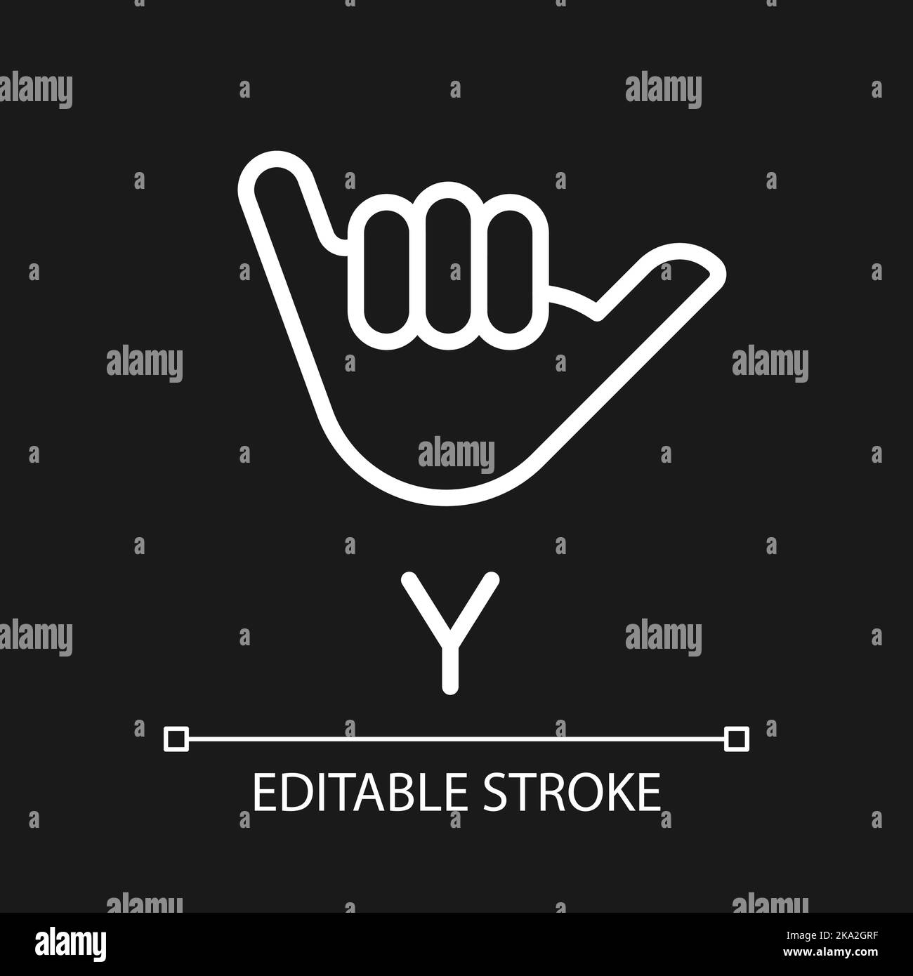 Letter Y sign in ASL pixel perfect white linear icon for dark theme ...