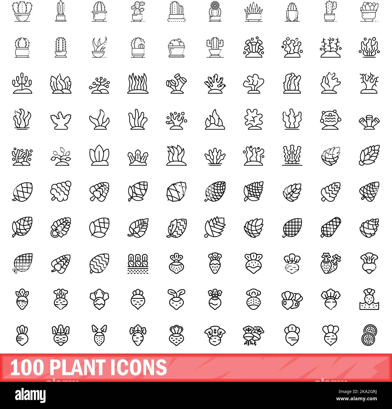 100 plant icons set. Outline illustration of 100 plant icons vector set ...