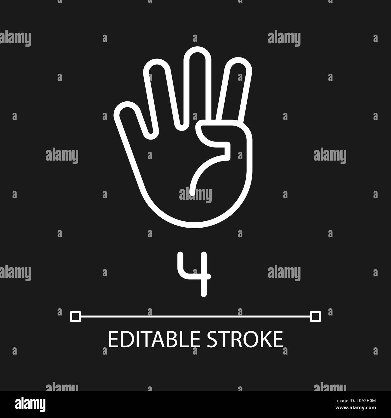 Digit four sign in ASL pixel perfect white linear icon for dark theme ...