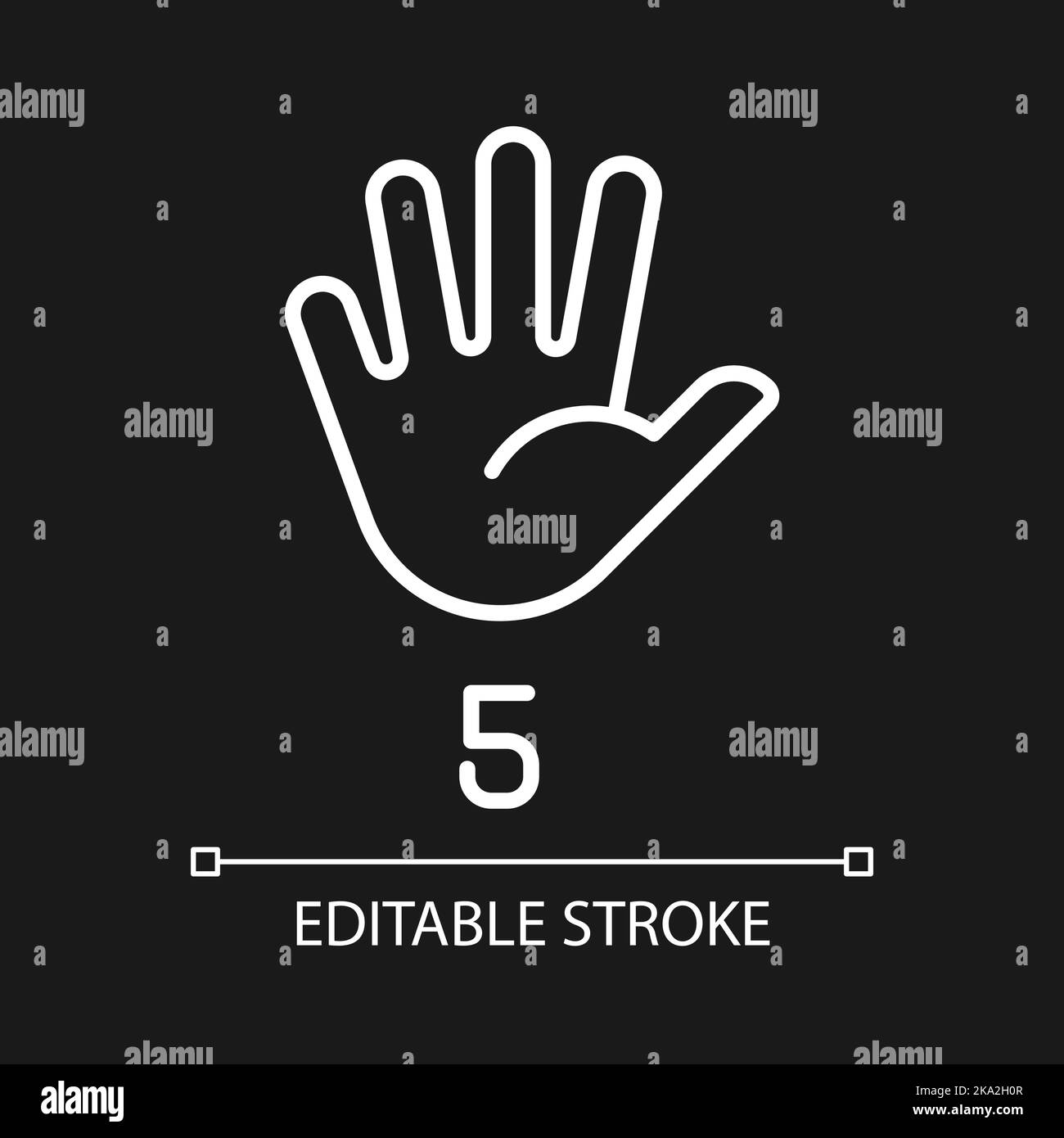 Five in American sign language pixel perfect white linear icon for dark ...