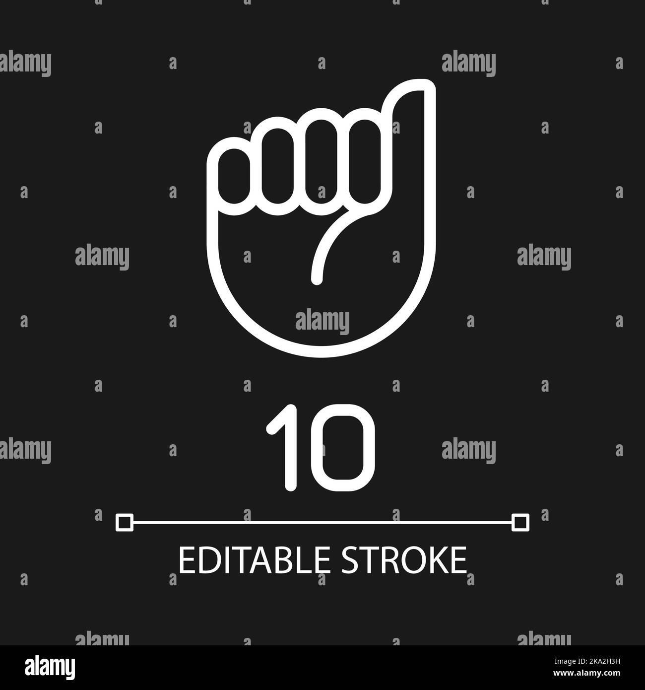 Signing digit ten in ASL pixel perfect white linear icon for dark theme ...