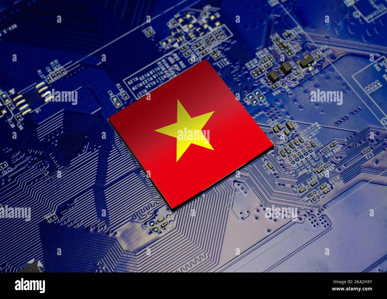 Flag of Vietnam on CPU operating chipset computer electronic circuit ...