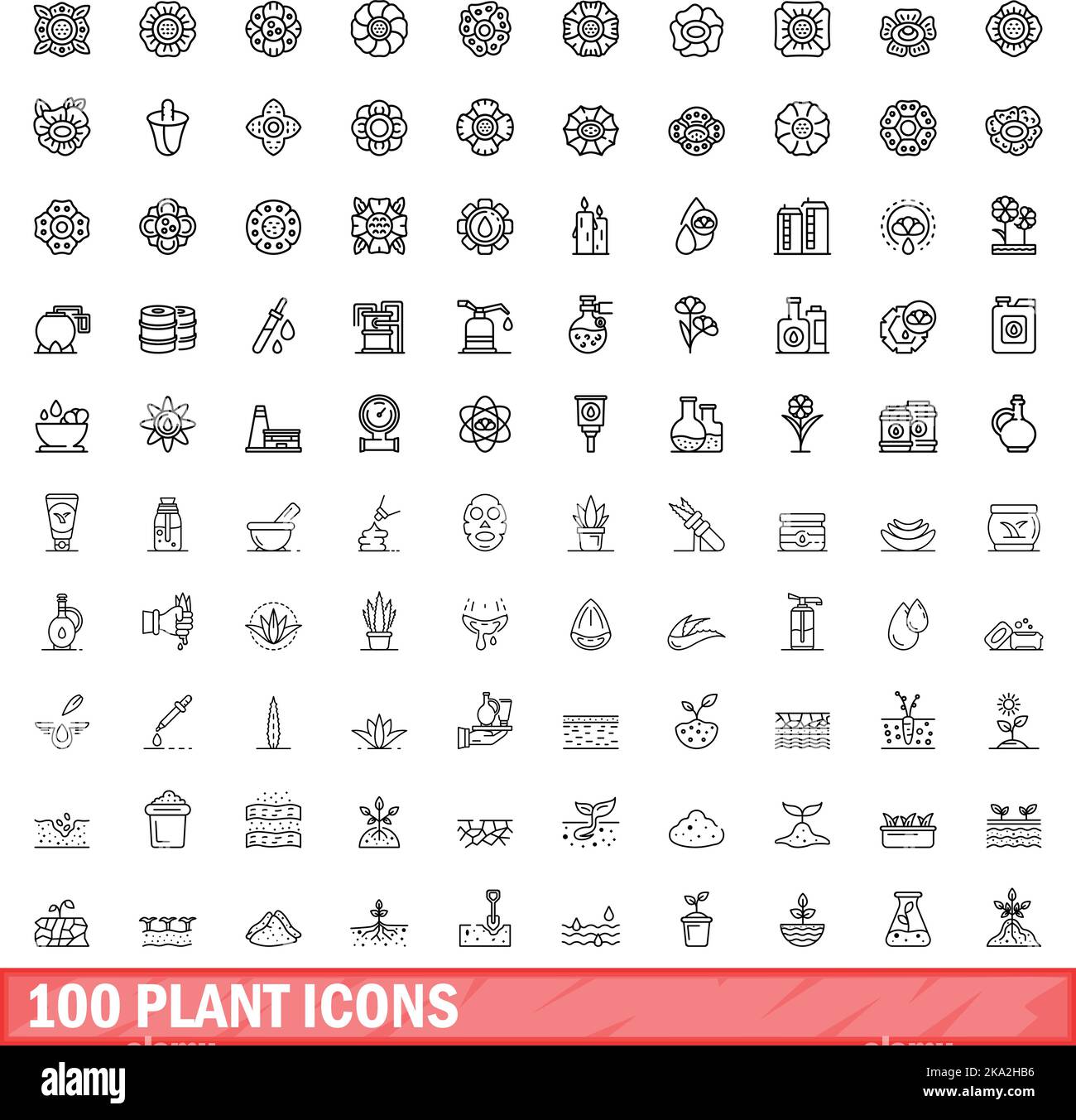 100 plant icons set. Outline illustration of 100 plant icons vector set ...