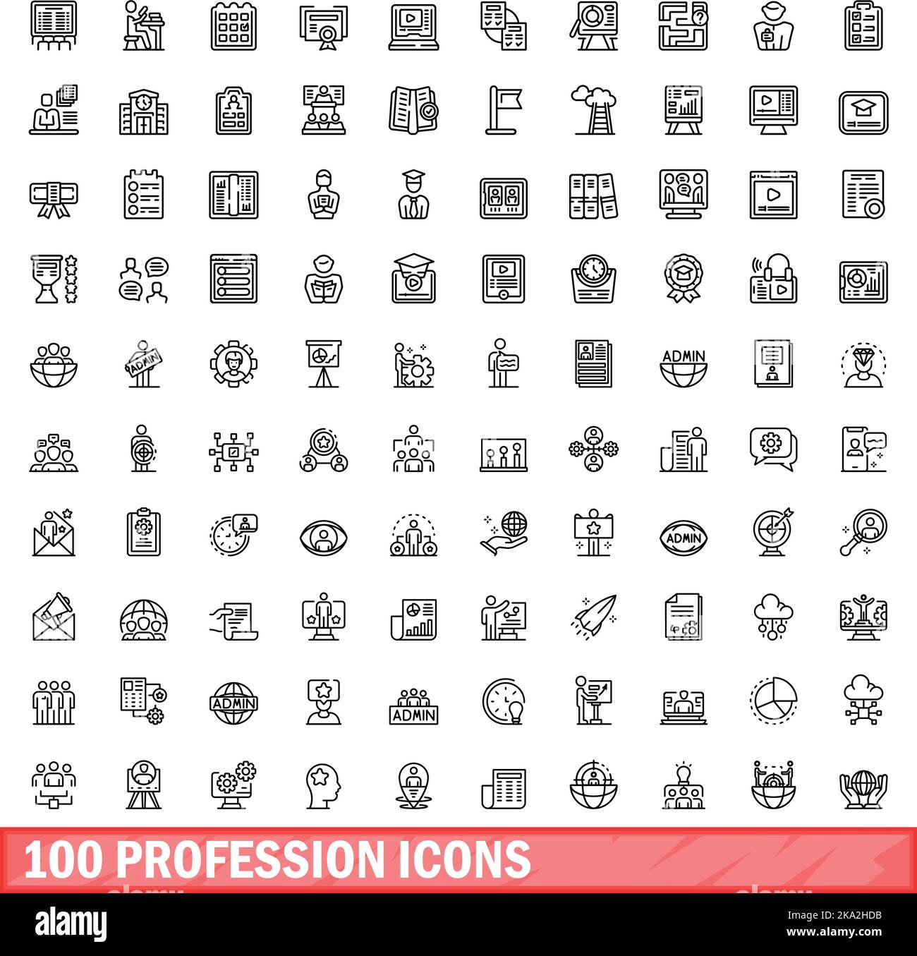 100 profession icons set. Outline illustration of 100 profession icons ...