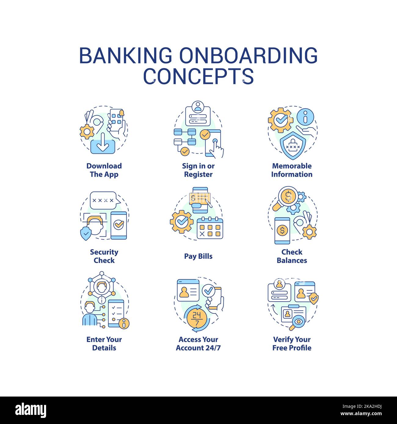 Set of modern digital finance icons for online banking hi-res stock photography and images - Alamy