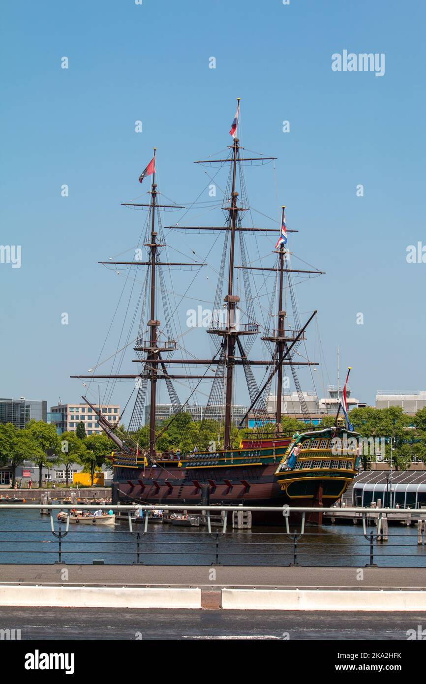 The old freight ship parked at the Naval Museum in Amsterdam, vertical ...