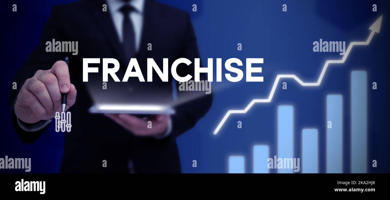 Conceptual caption Franchise. Concept meaning give practical effect to ...
