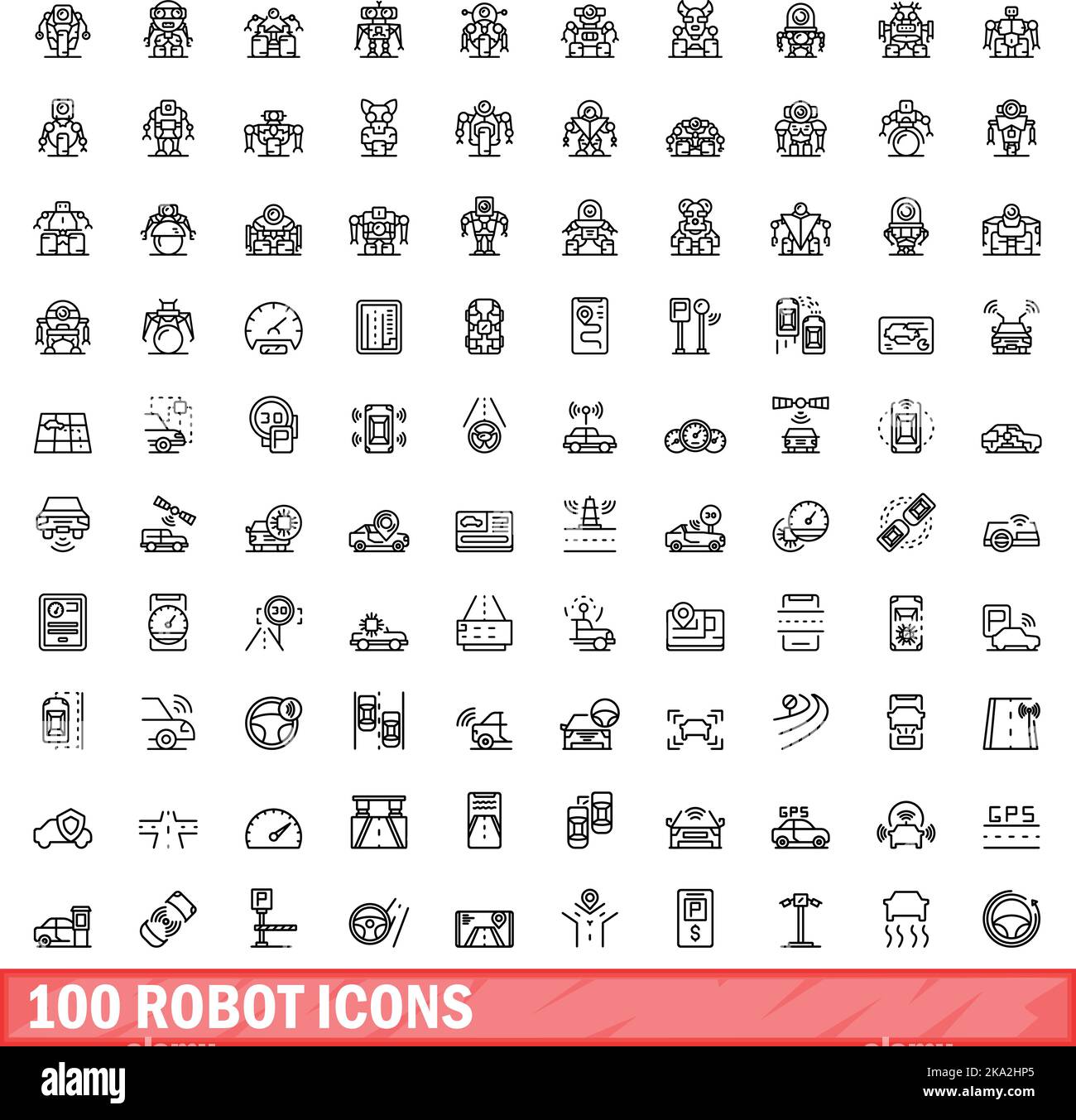 100 robot icons set. Outline illustration of 100 robot icons vector set ...