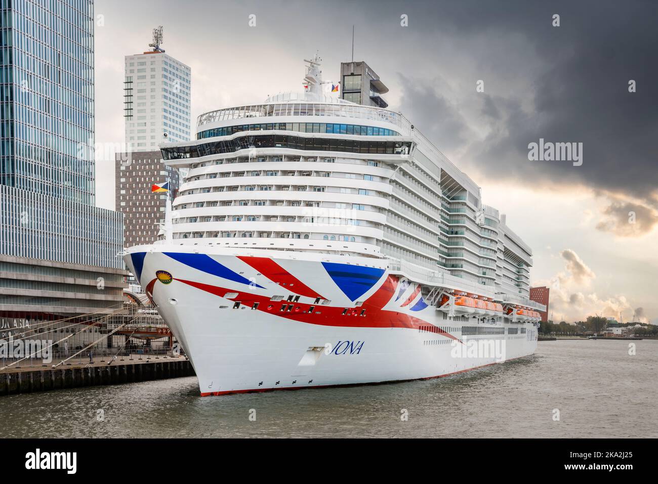 Rotterdam Cruise Terminal with Iona British new cruise ship moored ...