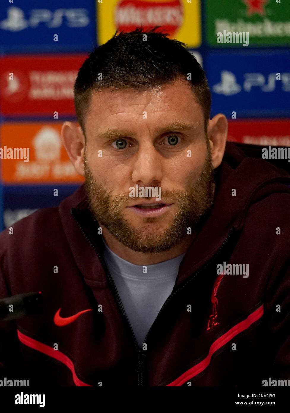 Liverpool's James Milner during a press conference at Anfield ...