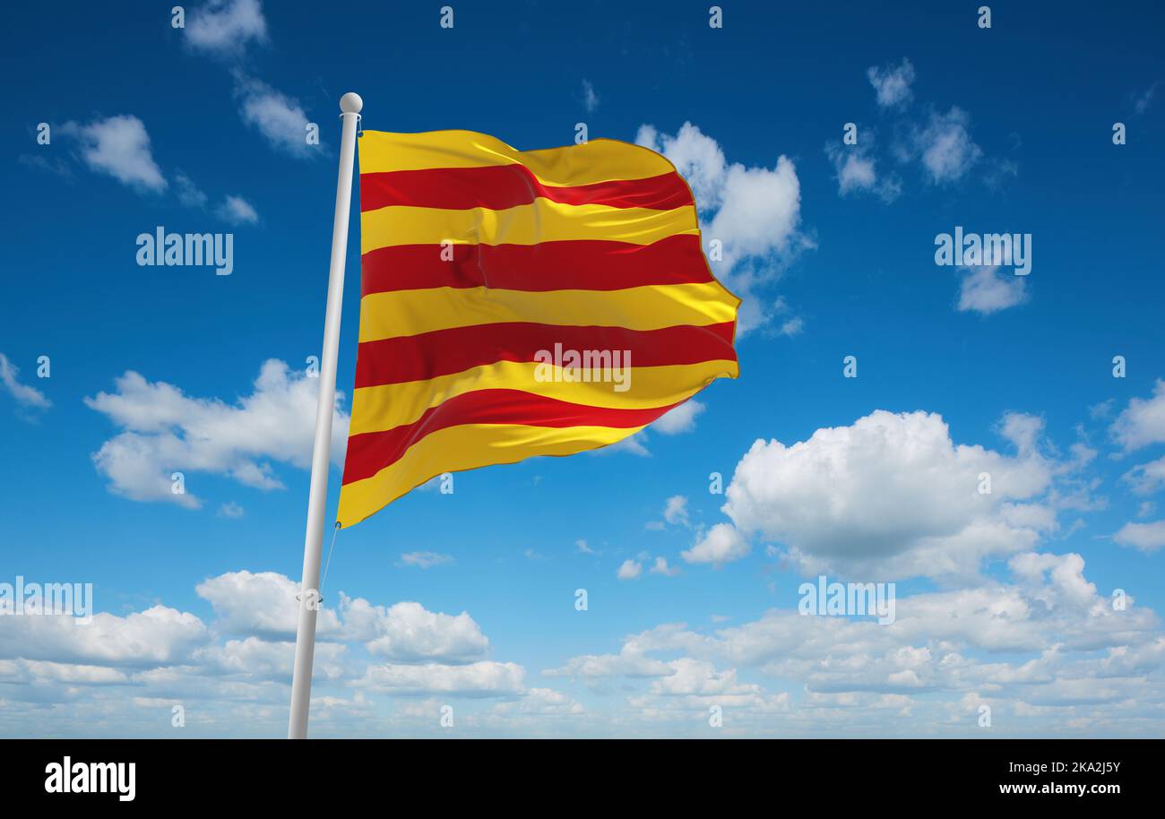 flag of Royal Banner of Aragon, Europe at cloudy sky background. flag ...