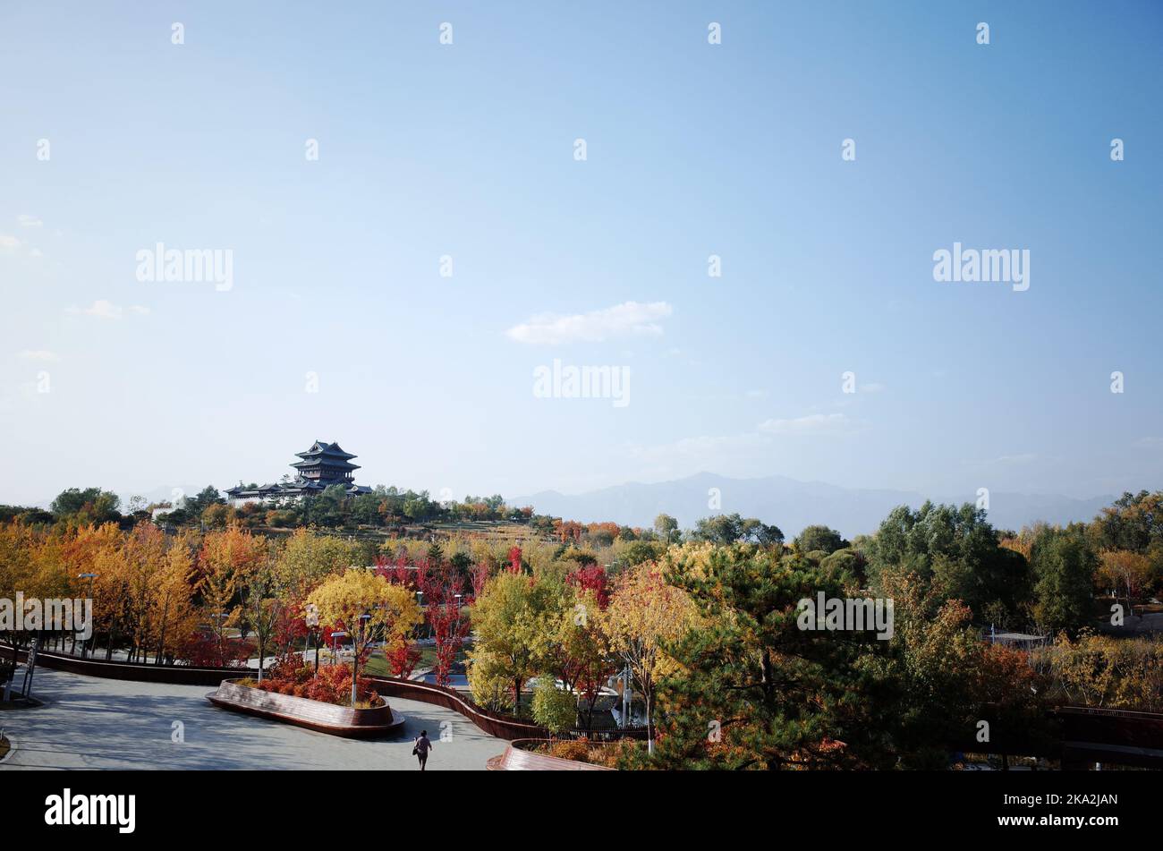 The beautiful royal landscape Jingshan park with a traditional building ...