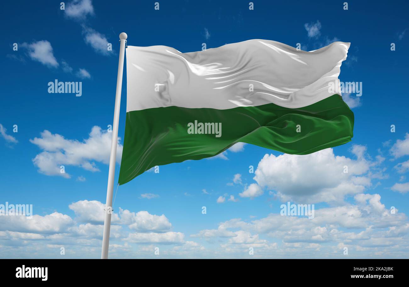 flag of Saxony, Europe at cloudy sky background, panoramic view. flag ...