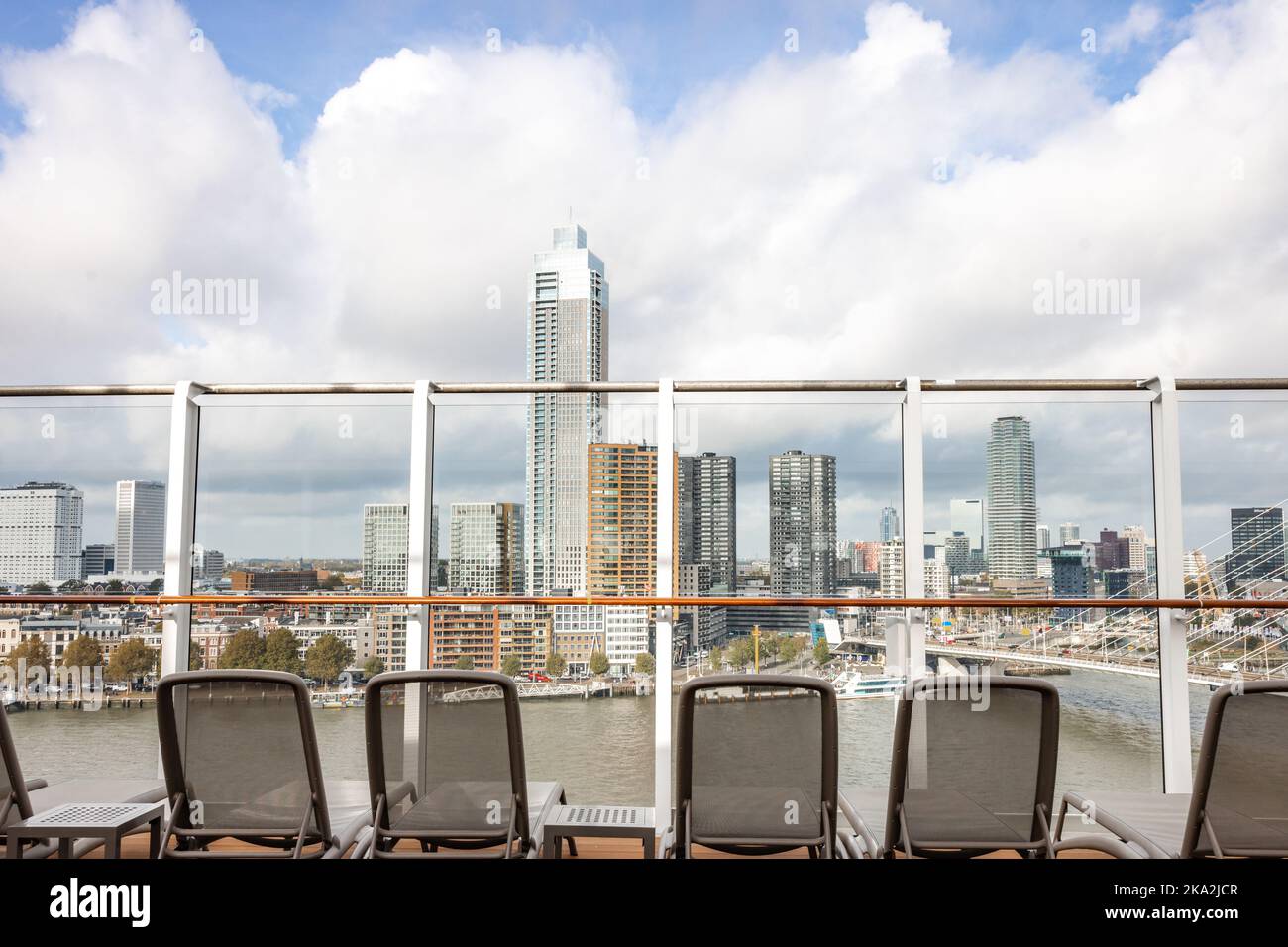 View of Rotterdam, Netherlands cityscape city centre viewed from sun ...