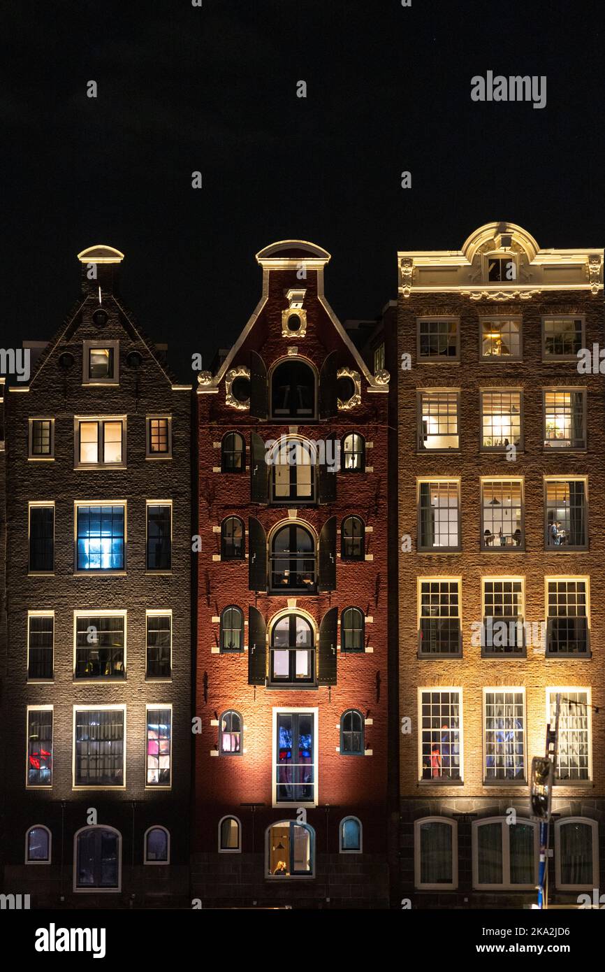 Amsterdam night life dark evening street scene of Holland main city ...
