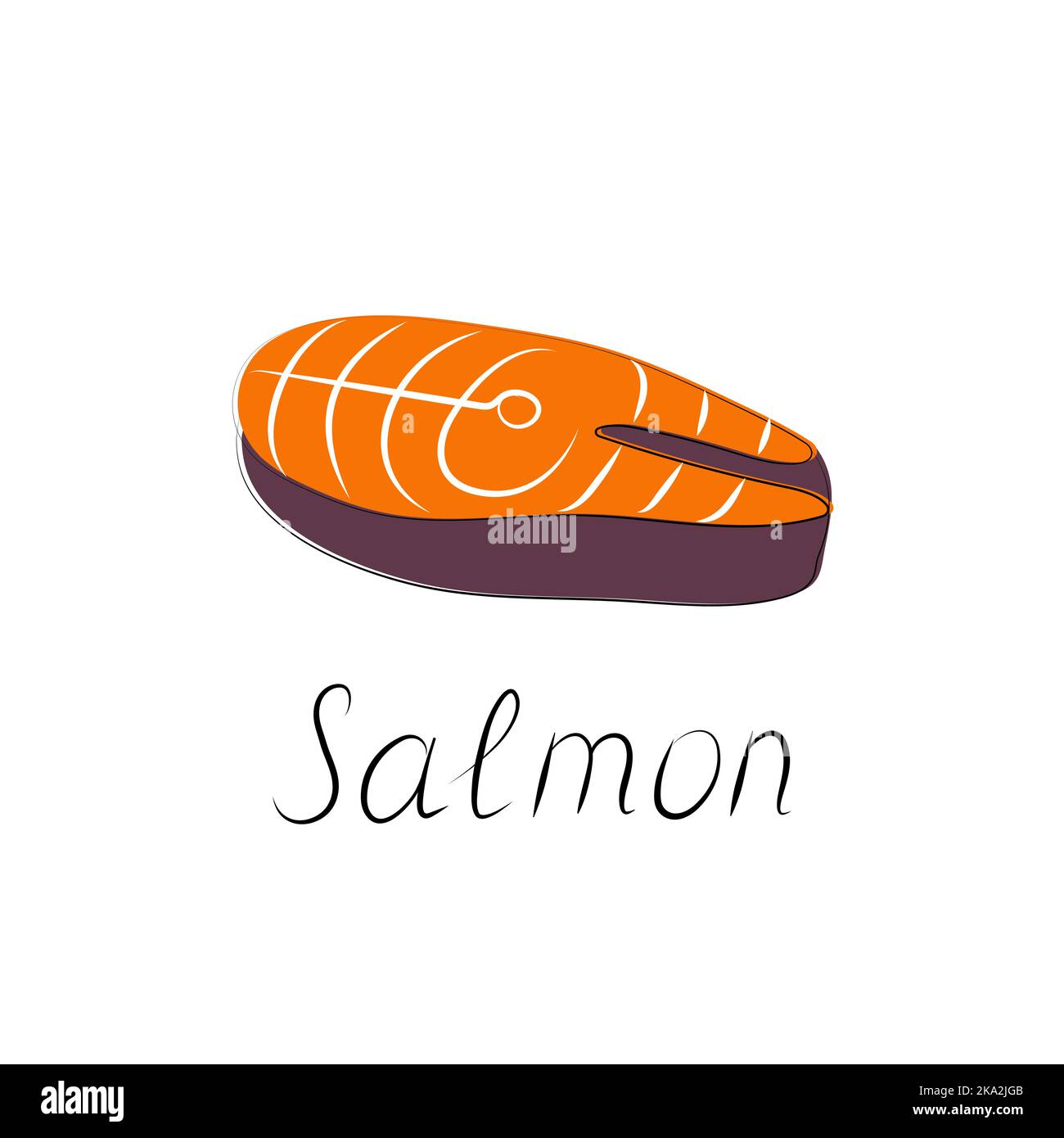 Salmon steak illustration and hand-written inscription. Seafood fish ...