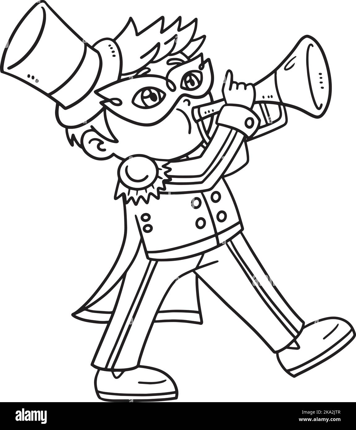 Mardi Gras Boy Playing Trumpet Isolated Coloring Stock Vector Image ...