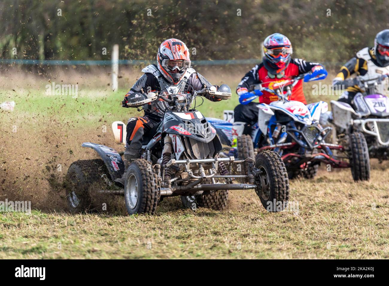 John Elliott racing in a grasstrack quad bike race. Donut Meeting event ...