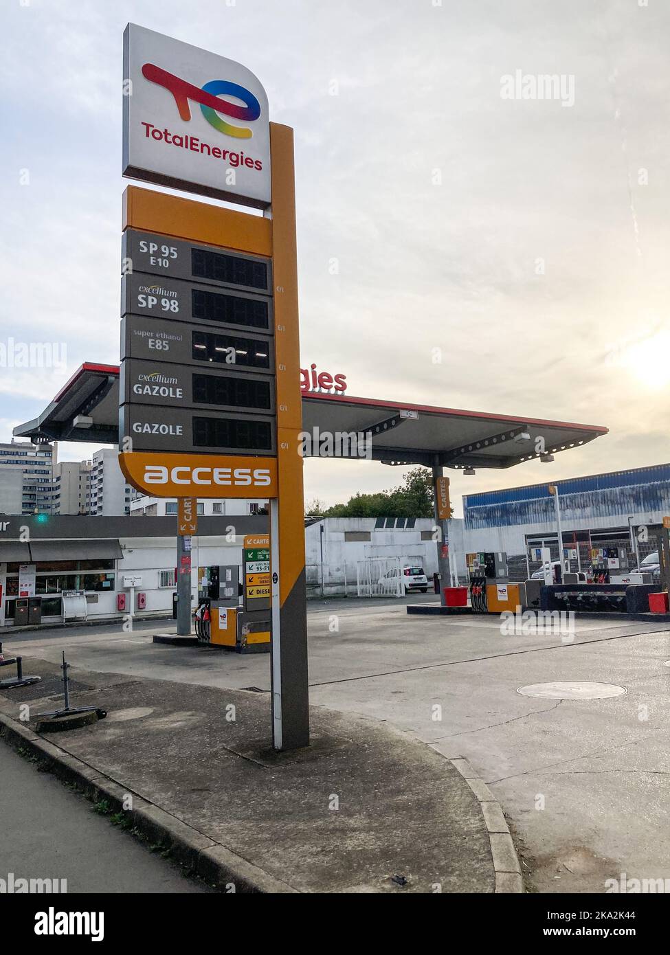 A vertical shot of an empty petrol station at the end of strikes in ...