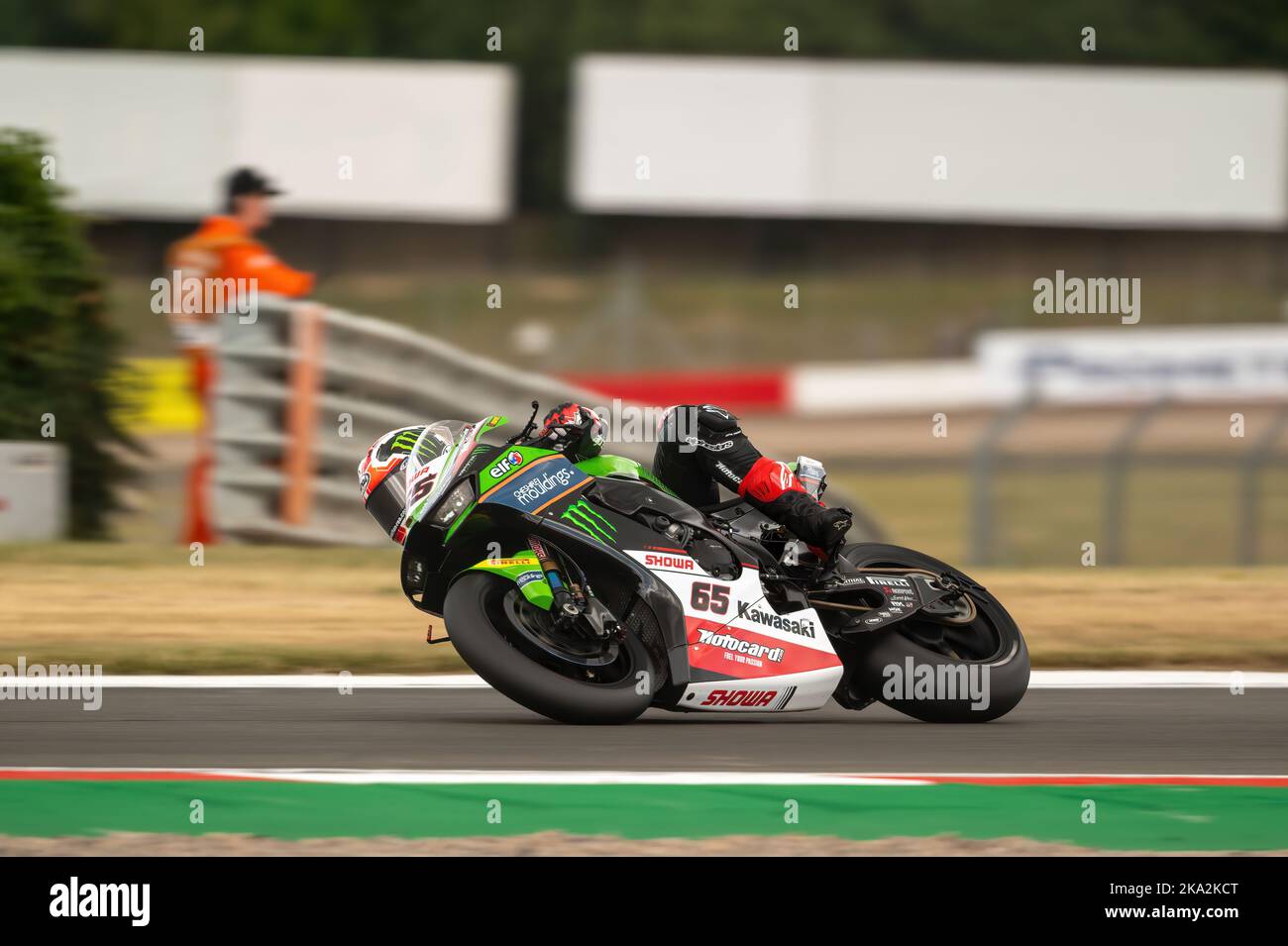 A motorcyclist racing during the World Super Bikes at Donington Park ...