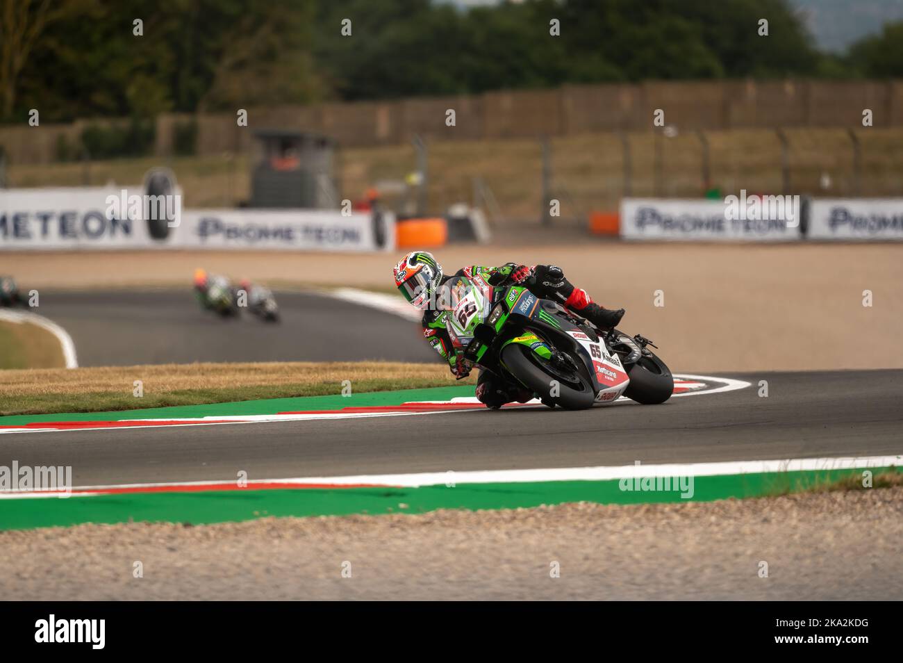 A motorcyclist racing during the World Super Bikes at Donington Park ...