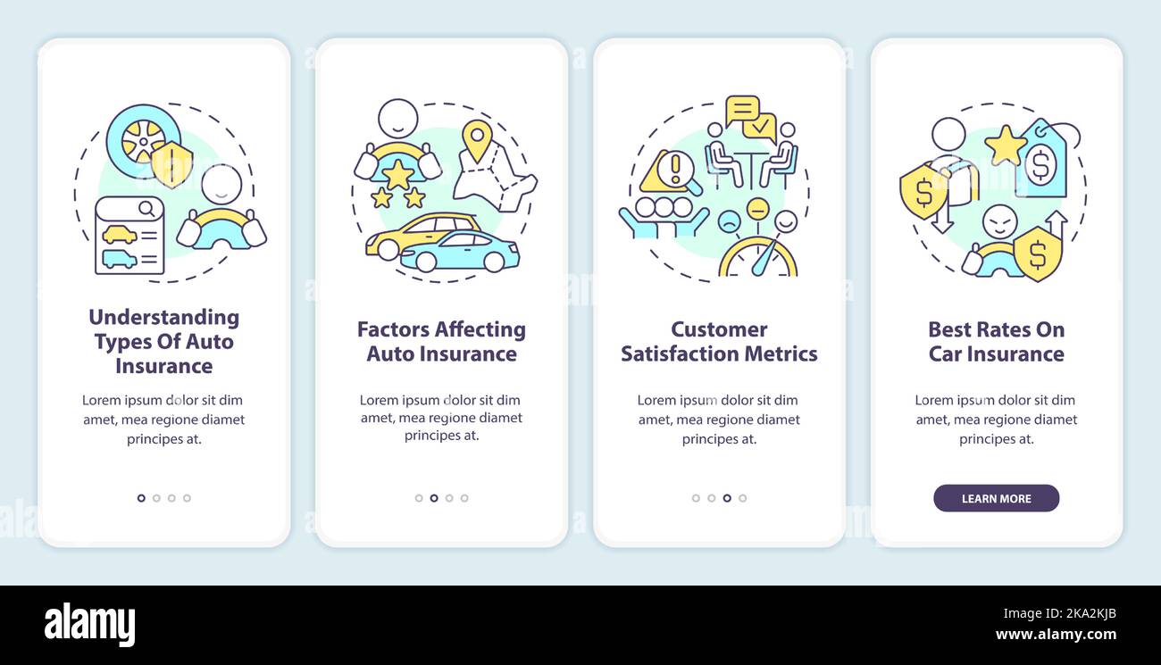 Choosing car insurance company onboarding mobile app screen Stock ...