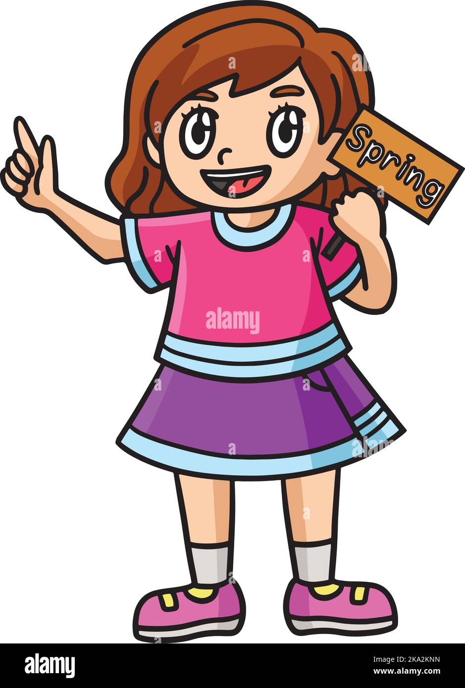 Girl Holding Spring Poster Cartoon Colored Clipart Stock Vector Image ...