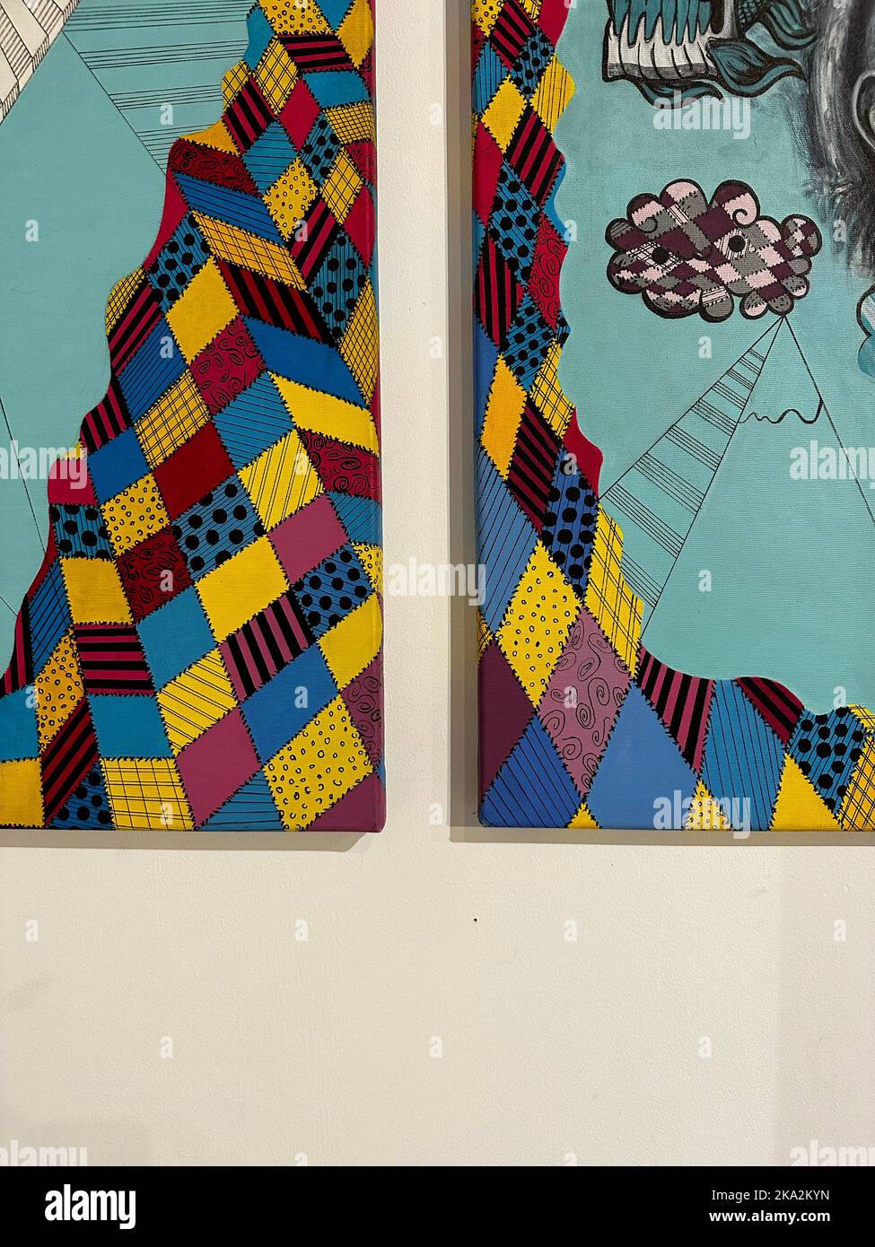 A vertical partial view of a polyptych artwork on display at the ...