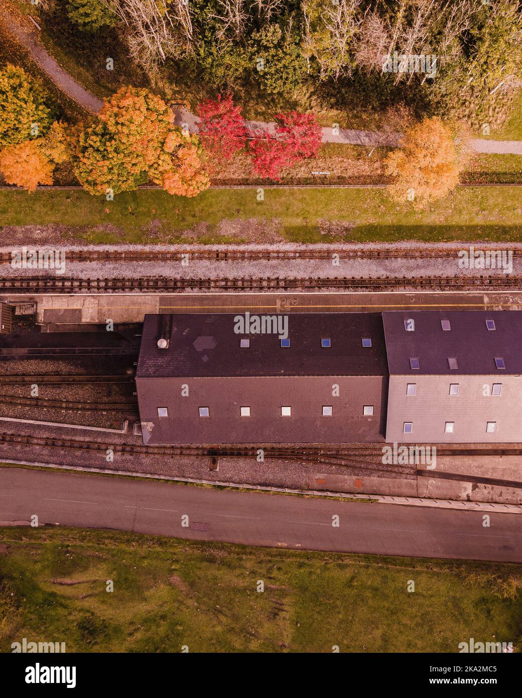 An aerial view of the old Brecon Mountain Railway in Wales Stock Photo ...