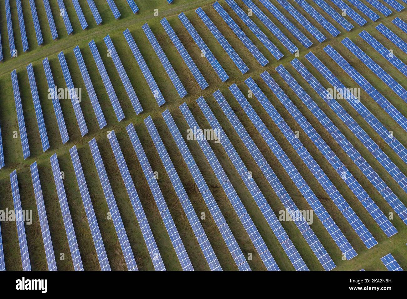 Solar panels aerial view. Solar energy modules, photovoltaic PV plant ...