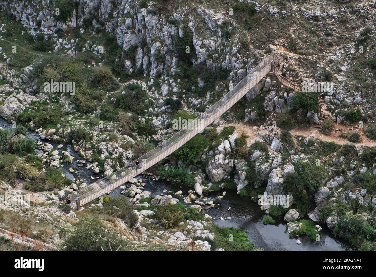 View of the tibetan bridge that connect the town of Matera with the ...
