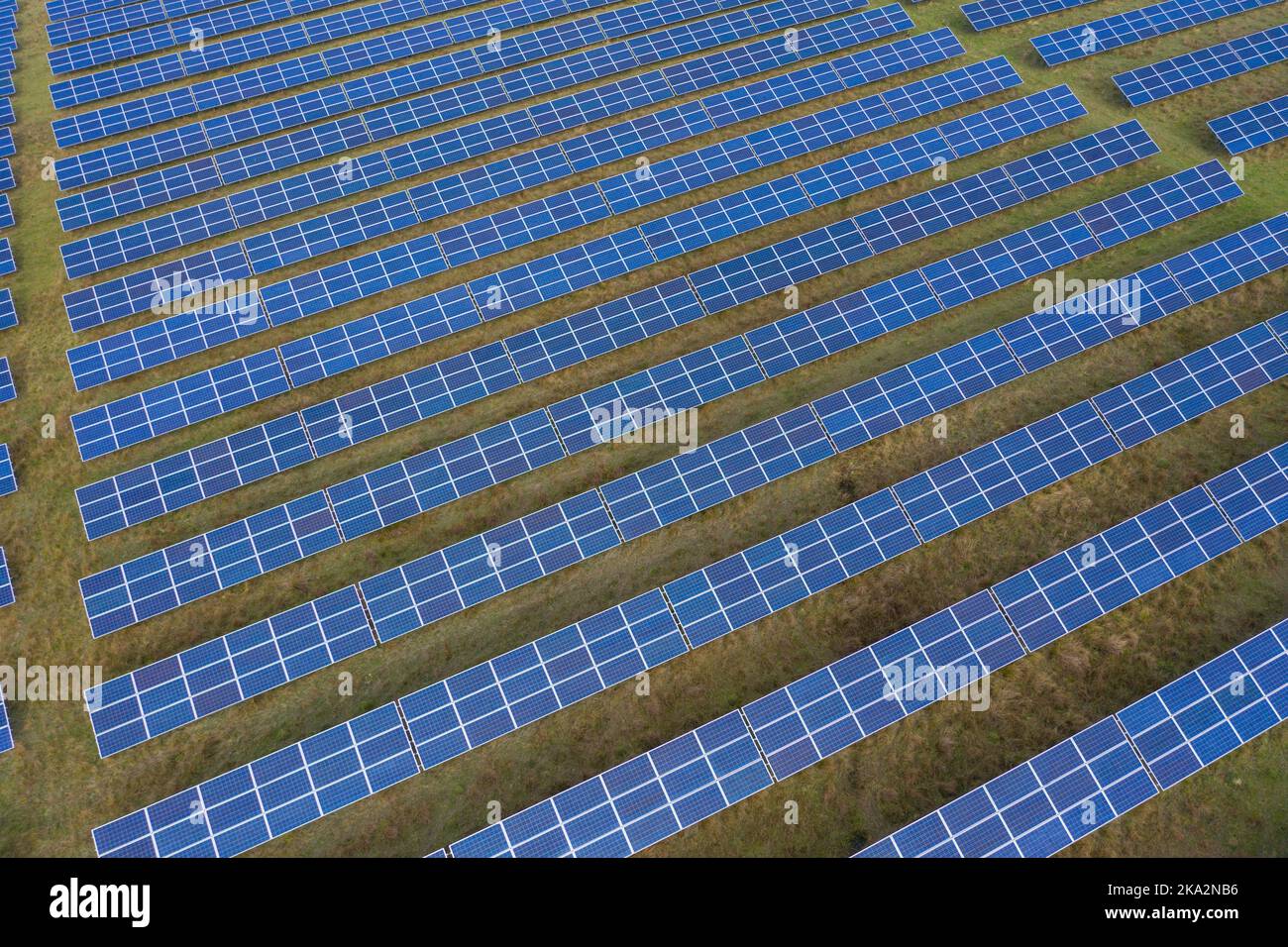Solar panels aerial view. Solar energy modules, photovoltaic PV plant ...