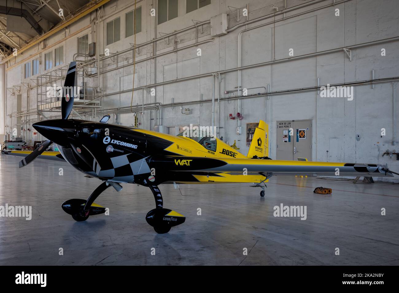 Mike Goulian's Extra 330SC sits in the hanger between performances at ...