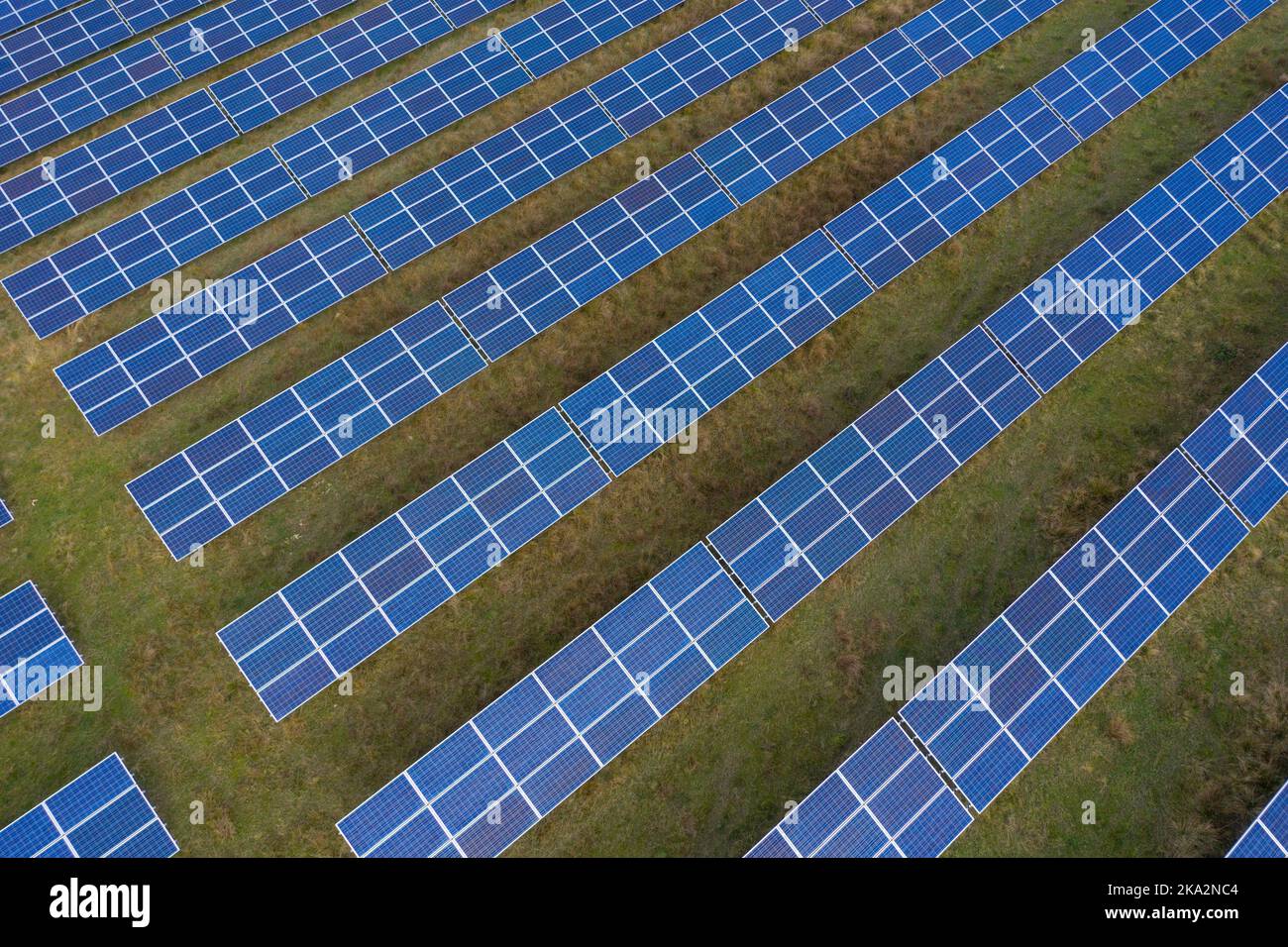 Solar panels aerial view. Solar energy modules, photovoltaic PV plant ...