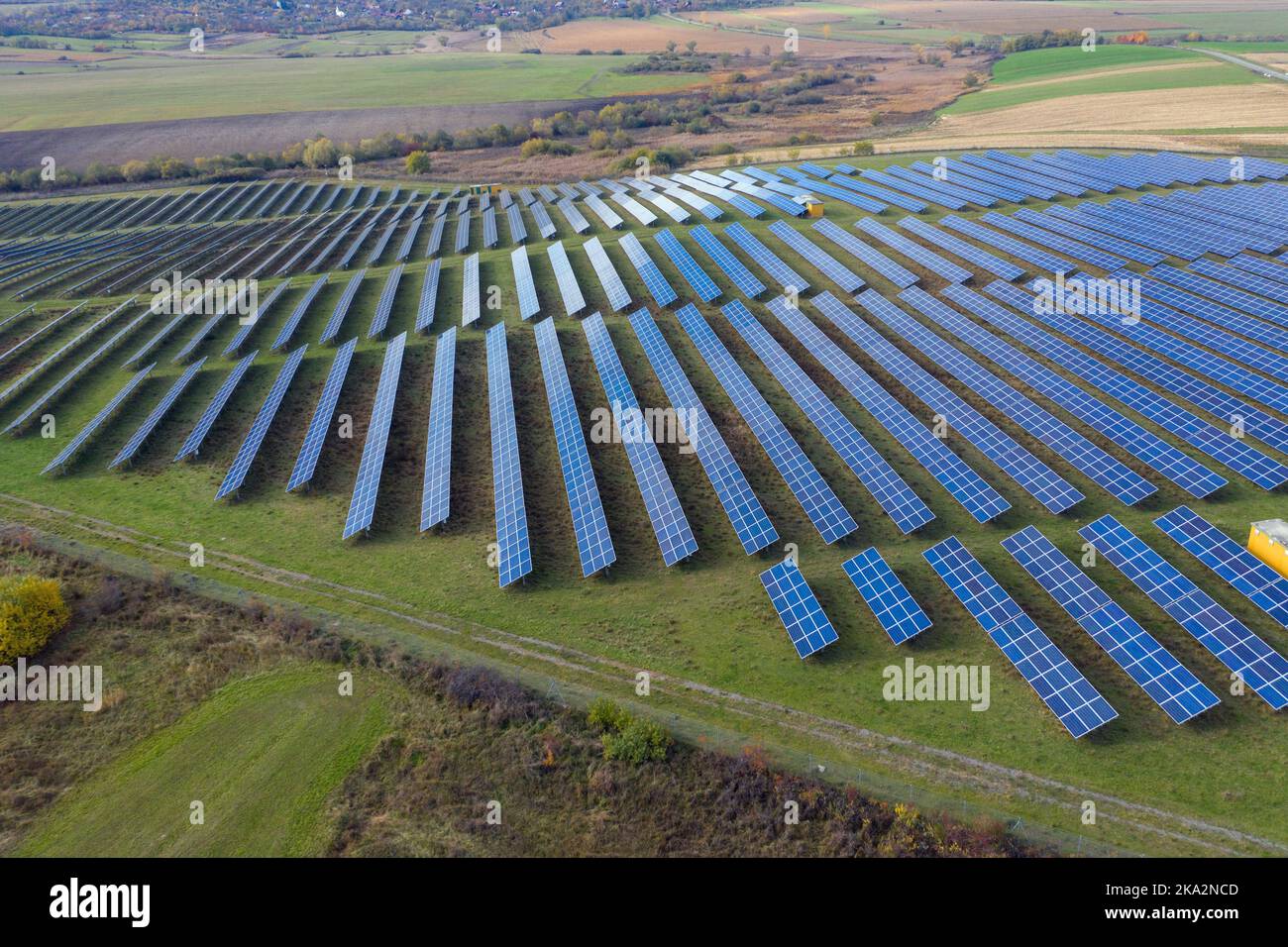 Solar panels aerial view. Solar energy modules, photovoltaic PV plant ...